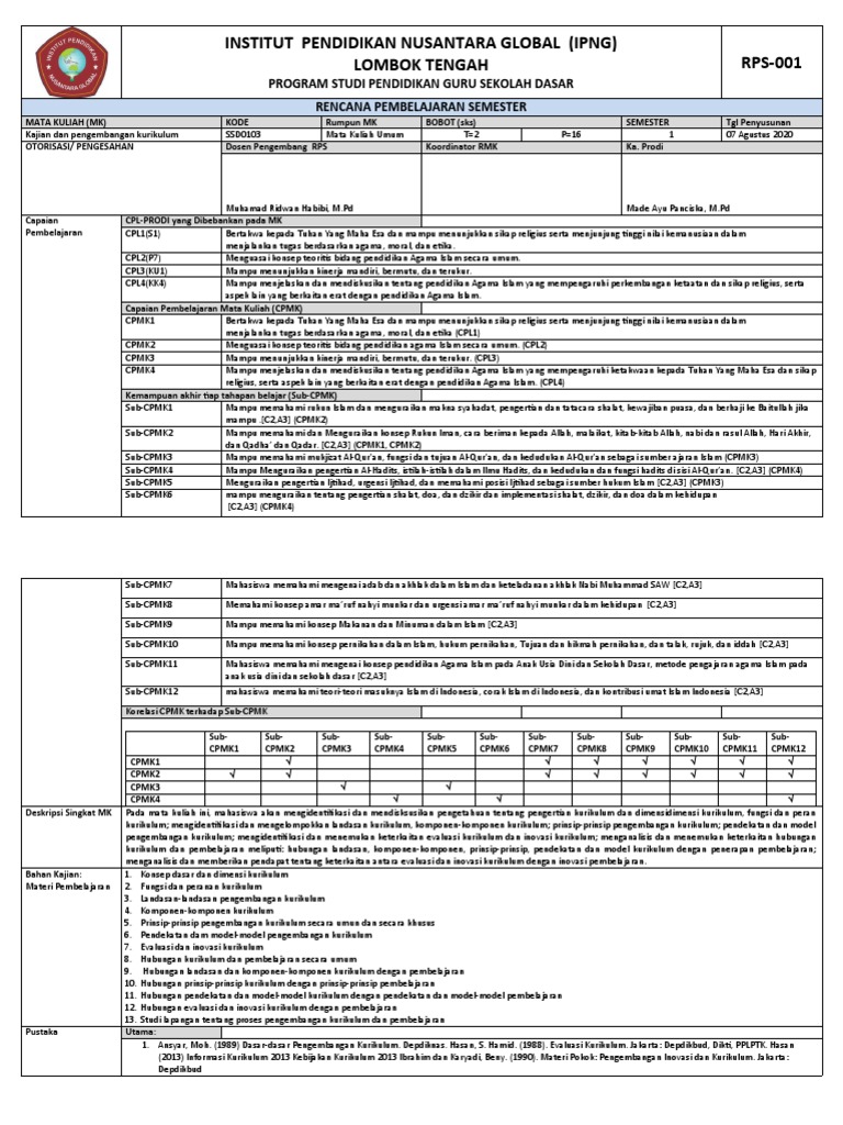 Rps Kajian Dan Pengembangan Kurikulum | PDF