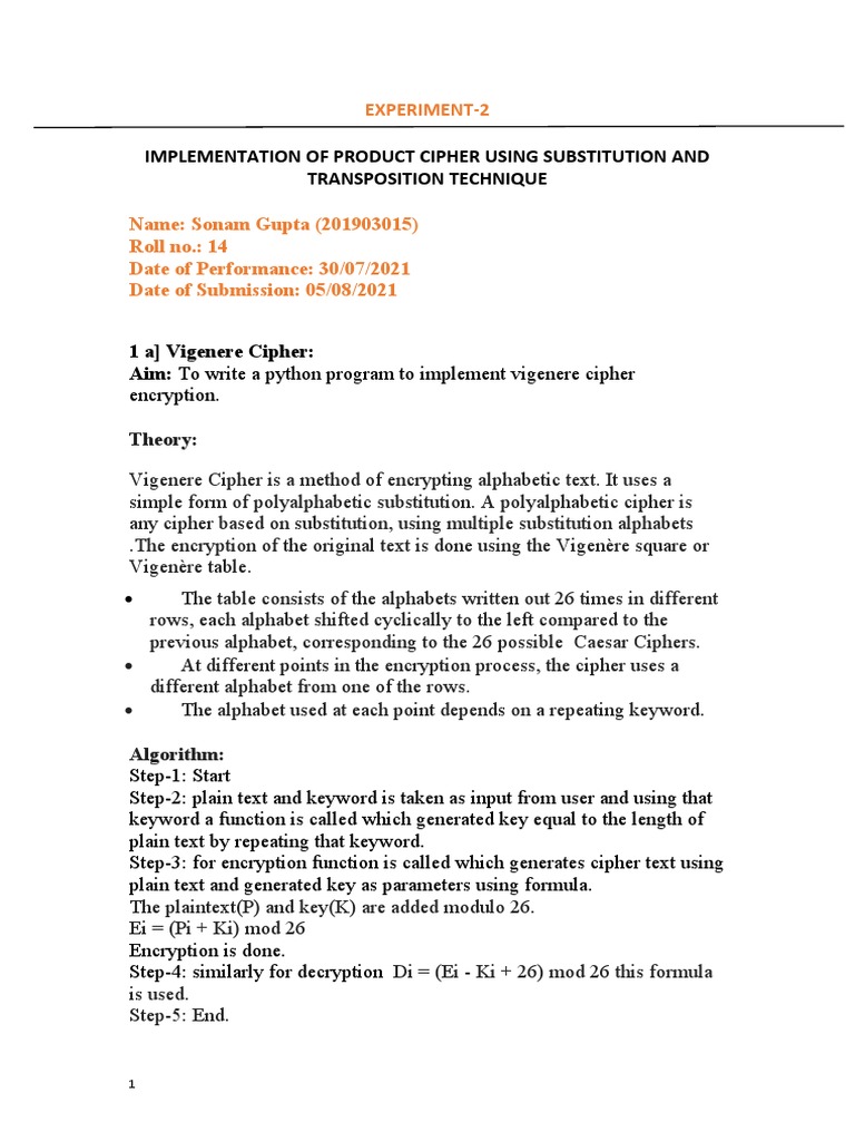 Implementation of Product Cipher Using Substitution and Transposition Technique | PDF | Cipher ...