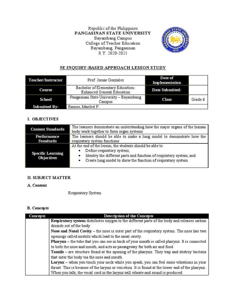 5e Lessson Plan | Download Free PDF | Organ (Anatomy) | Human Anatomy