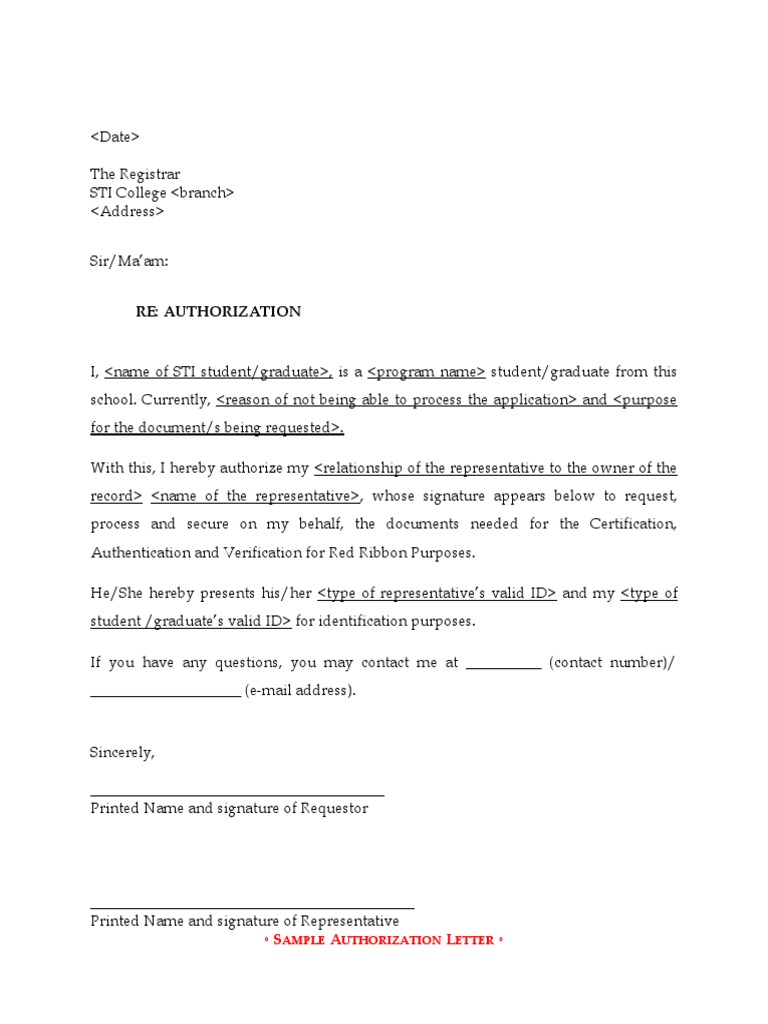 Authorization Letter To Process CAV | PDF