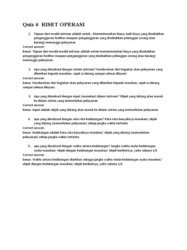 Quiz 6 RISET OPERASI | PDF | Bisnis
