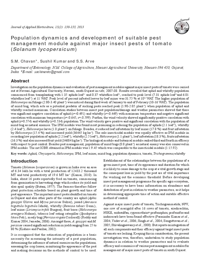 Population Dynamics And Development Of Suitable Pest Management Module