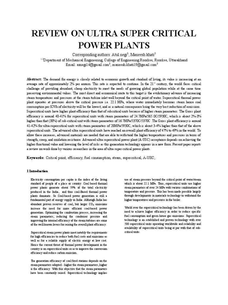 Review Paper On Ultra Supercritical Power Plants Full Length Paper ...