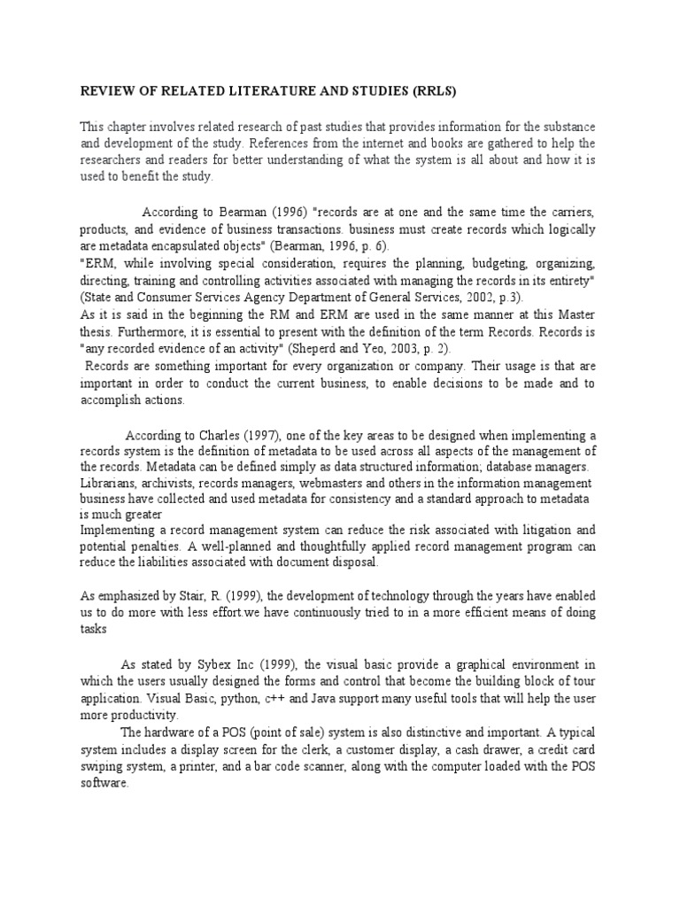 Review of Related Literature and Studies (RRLS) | PDF | Records ...