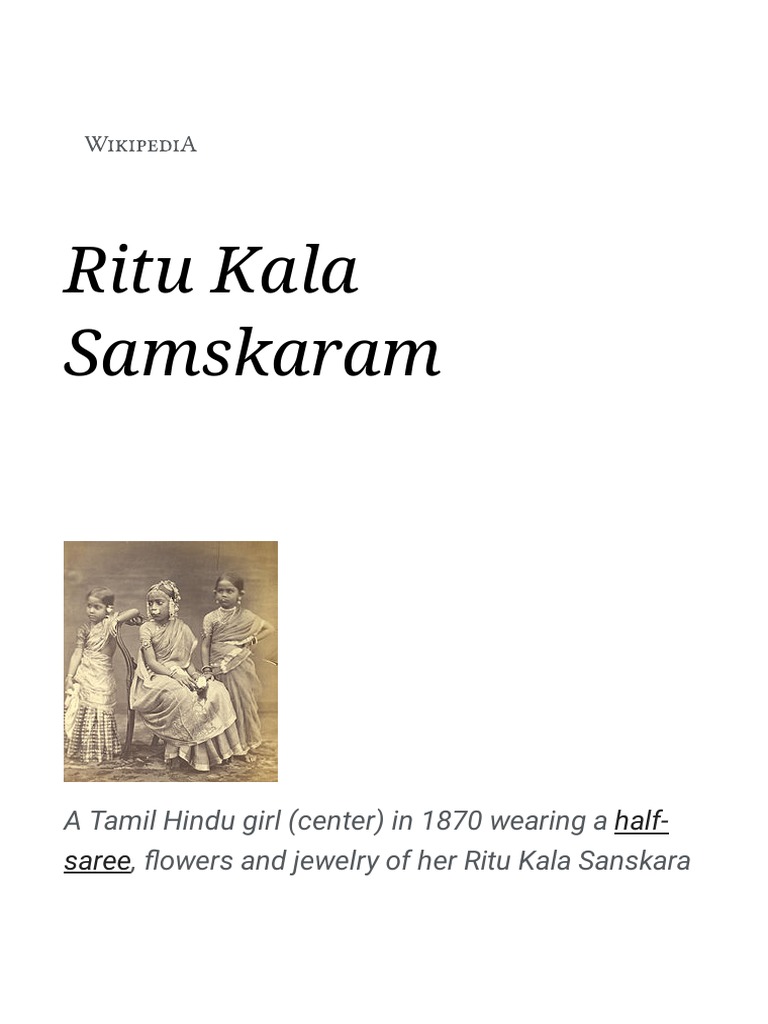AdyaRitu Kala Ritusuddhi Samskarah - Wikipedia | PDF | Ceremonies | Rituals