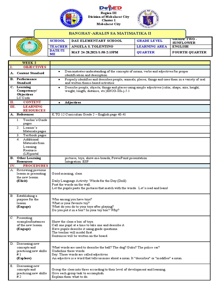 Cot 4 English Adjective 2020 2021 | PDF | Adjective | Educational Technology