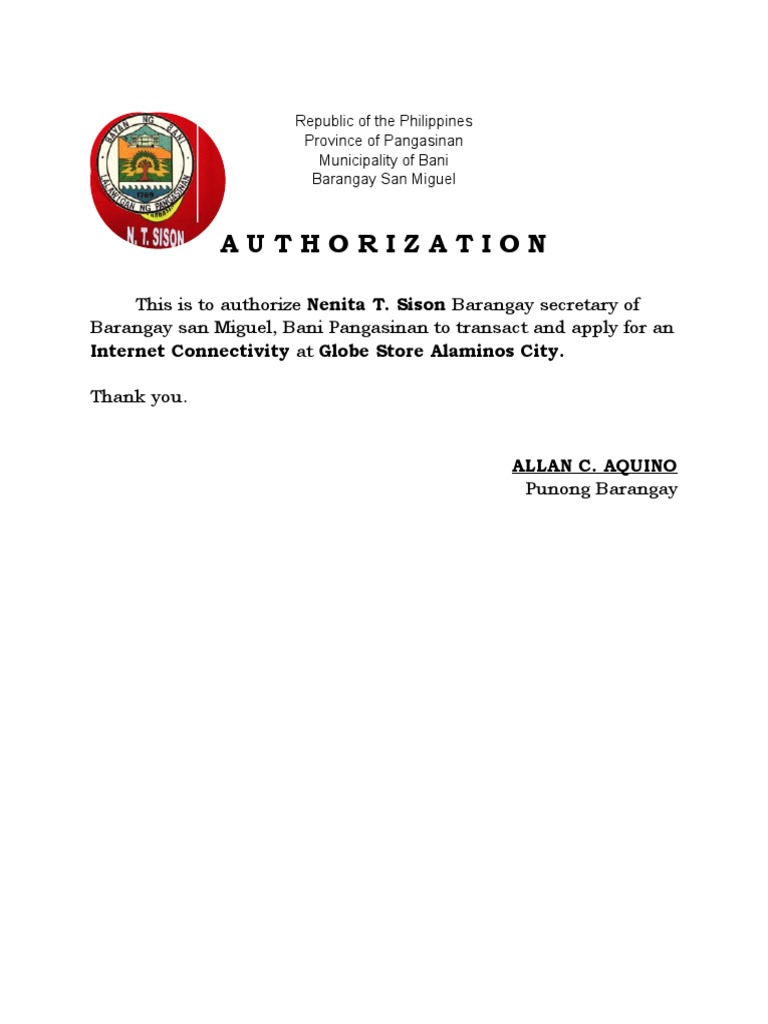 Authorization Letter | PDF