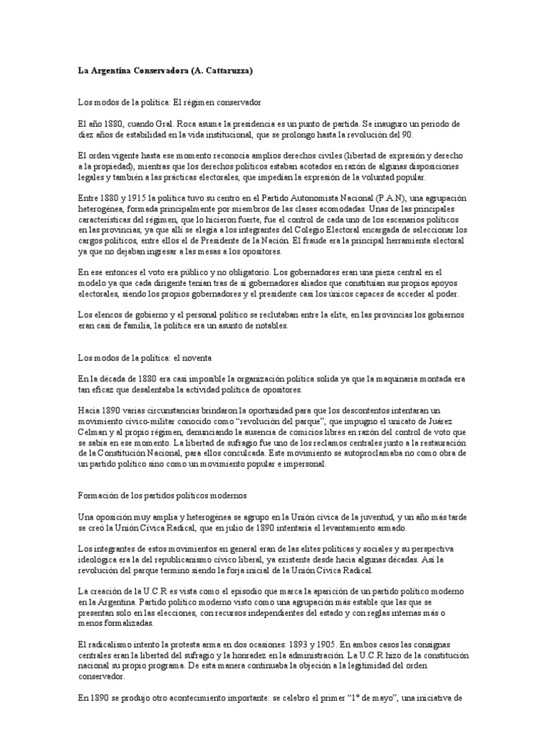 La Política Conservadora en Argentina (1880-1912) | PDF | Democracia ...
