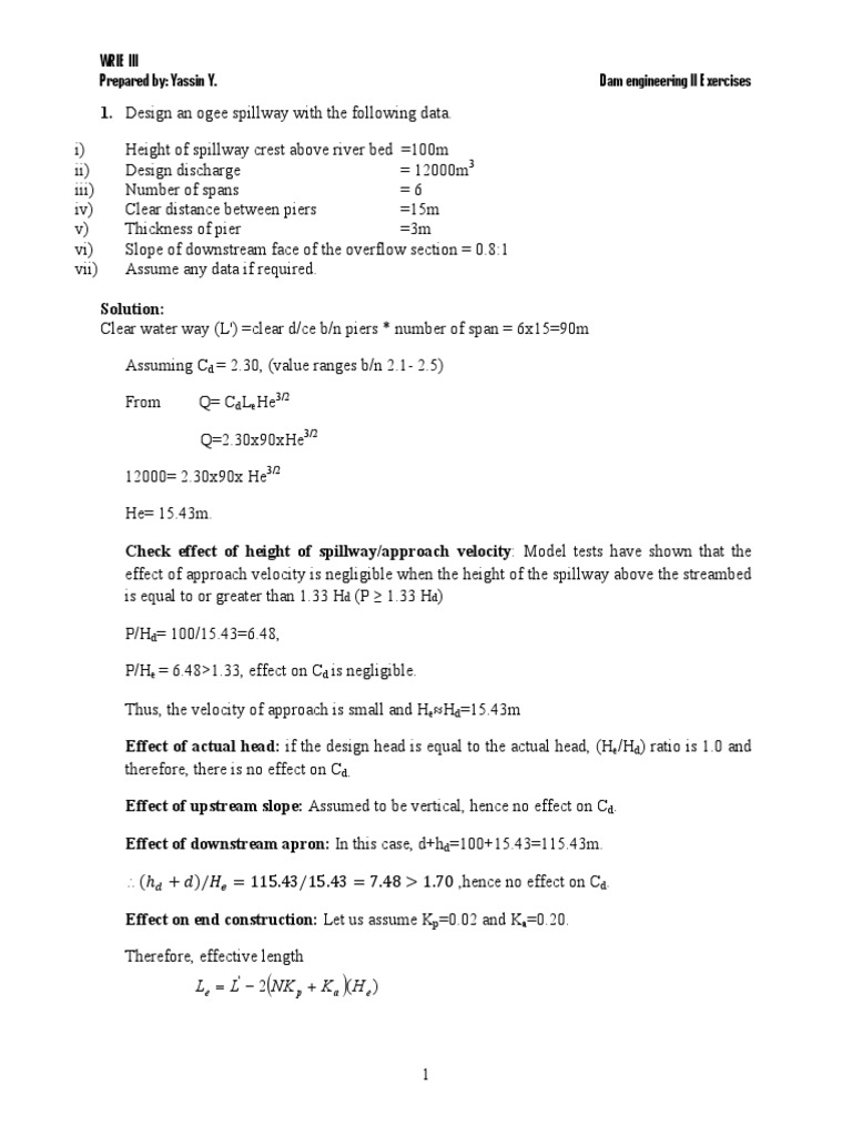 Worksheet 135922266exercises | PDF | Spillway | Dam