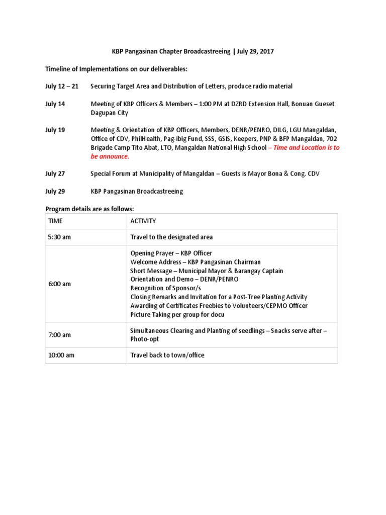 KBP Pangasinan Chapter Broadcastreeing July 29 | PDF