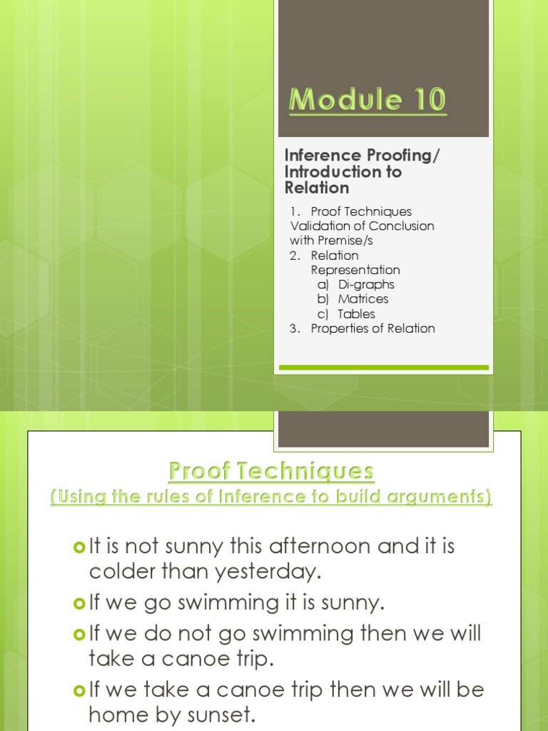 DISCRETE MATH MODULE 10 Inference Proofing-Introduction To Relation | PDF | Inference | Argument