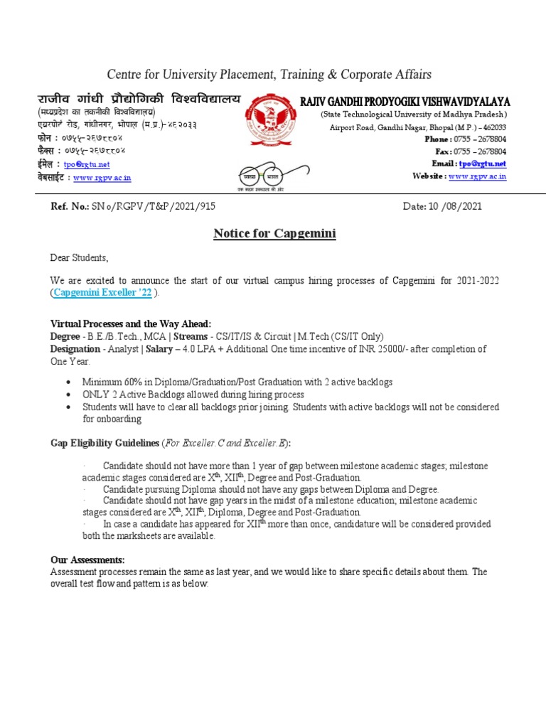 Capgemini Notice RGPV | PDF