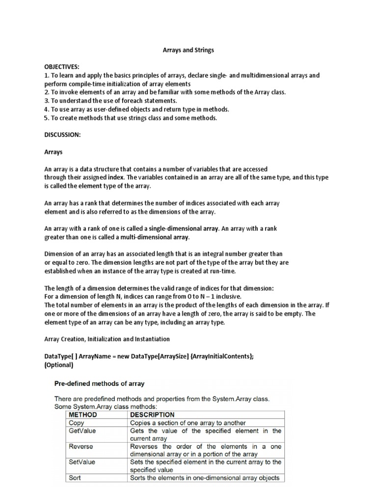 Arrays And Strings Module Pdf Array Data Type String Computer Science 0985