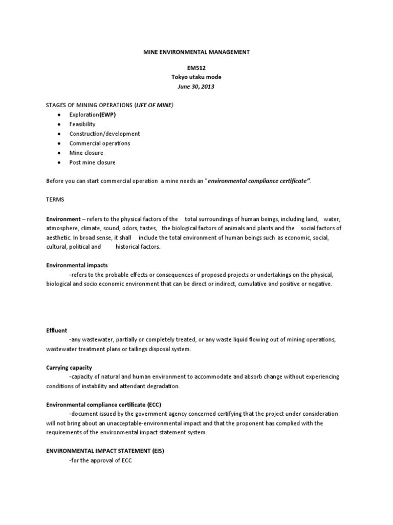 Mine Environmental Management | PDF | Environmental Impact Assessment ...