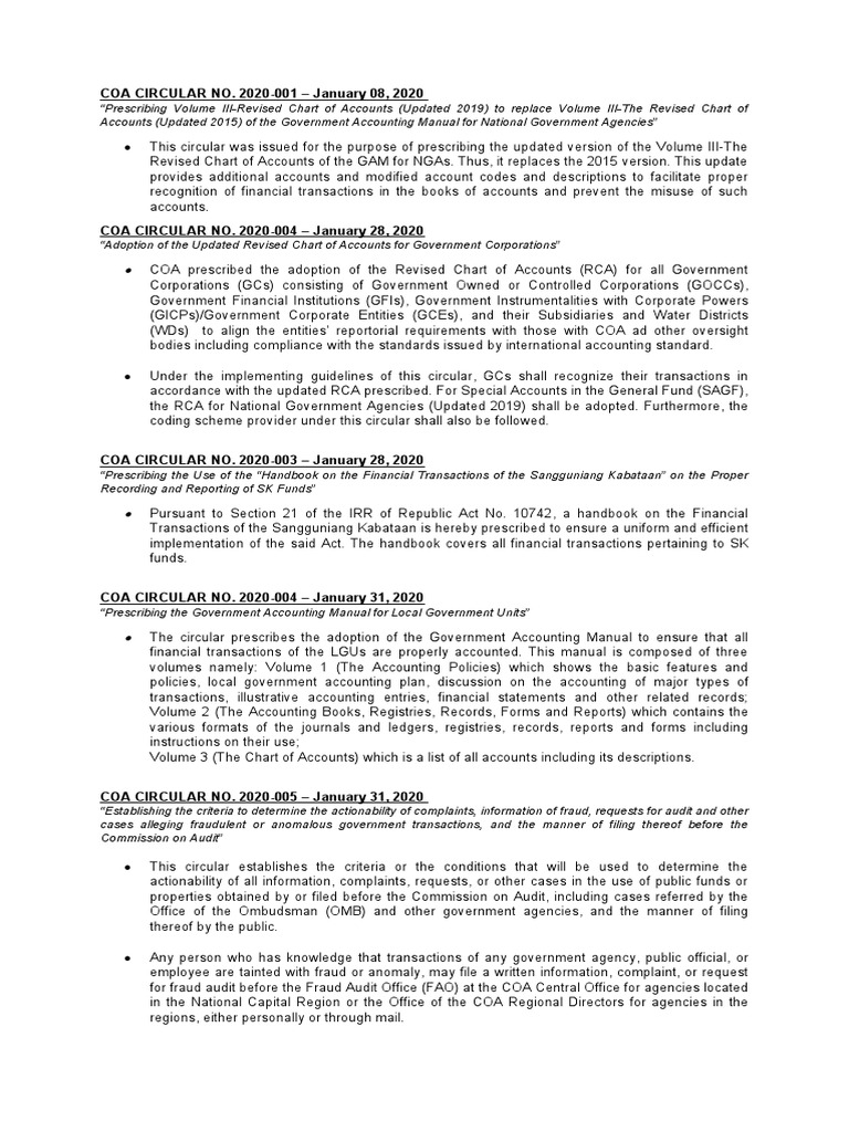 Coa Circulars 2020-2021 | PDF | Audit | Cash Flow Statement