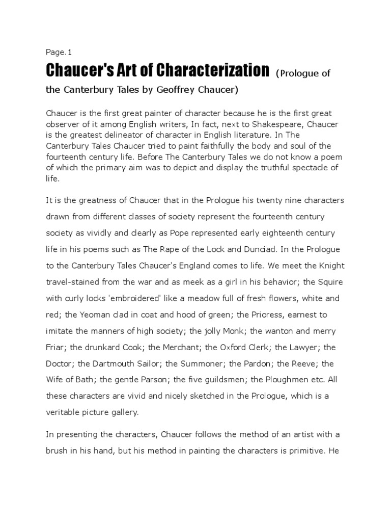 Chaucer's Art of Characterization | PDF | The Canterbury Tales ...