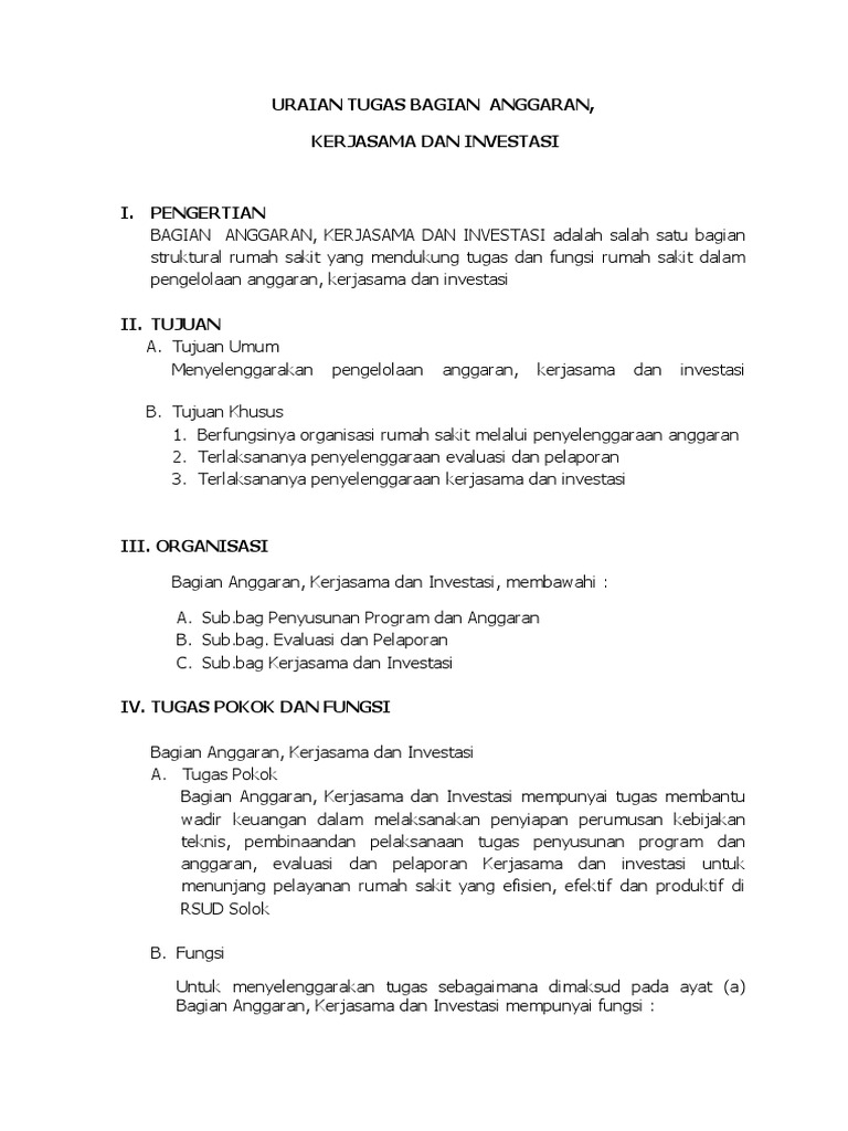 Uraian Tugas Bagian Anggaran | PDF