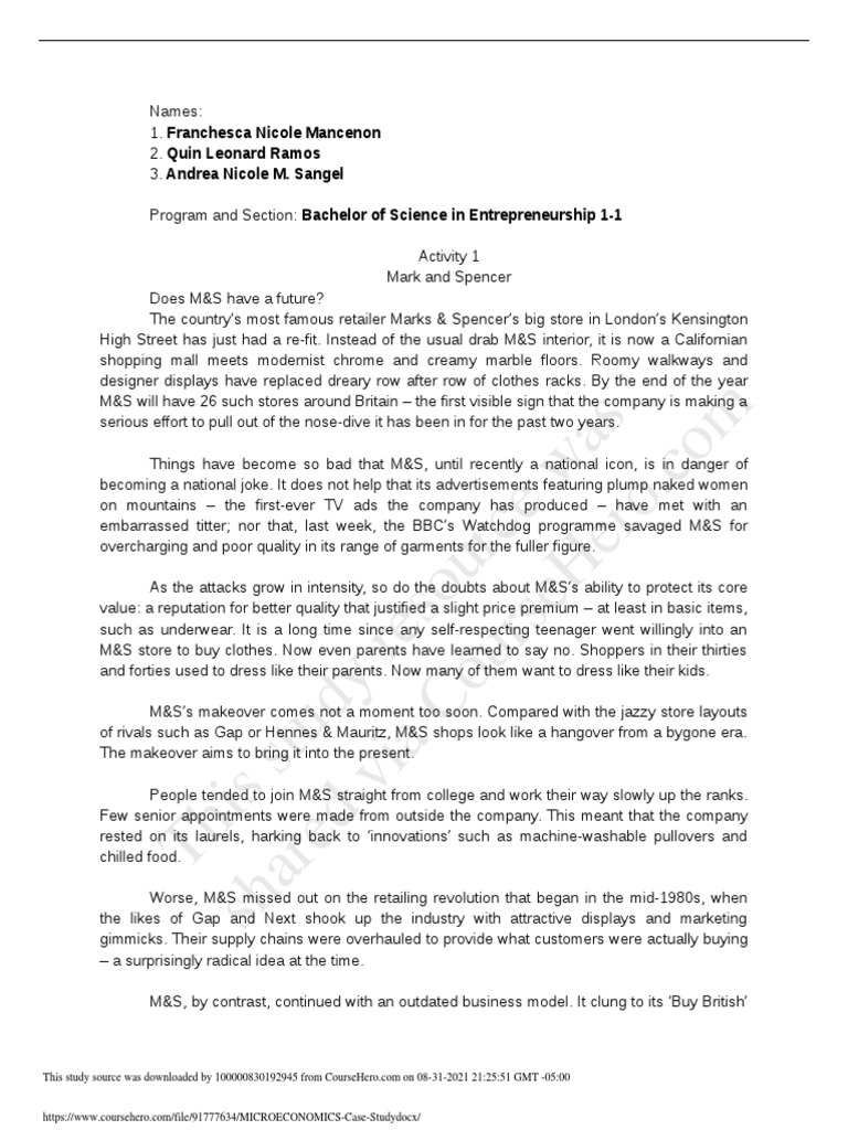 Microeconomics Case Study | PDF | Supermarket | Grocery Store