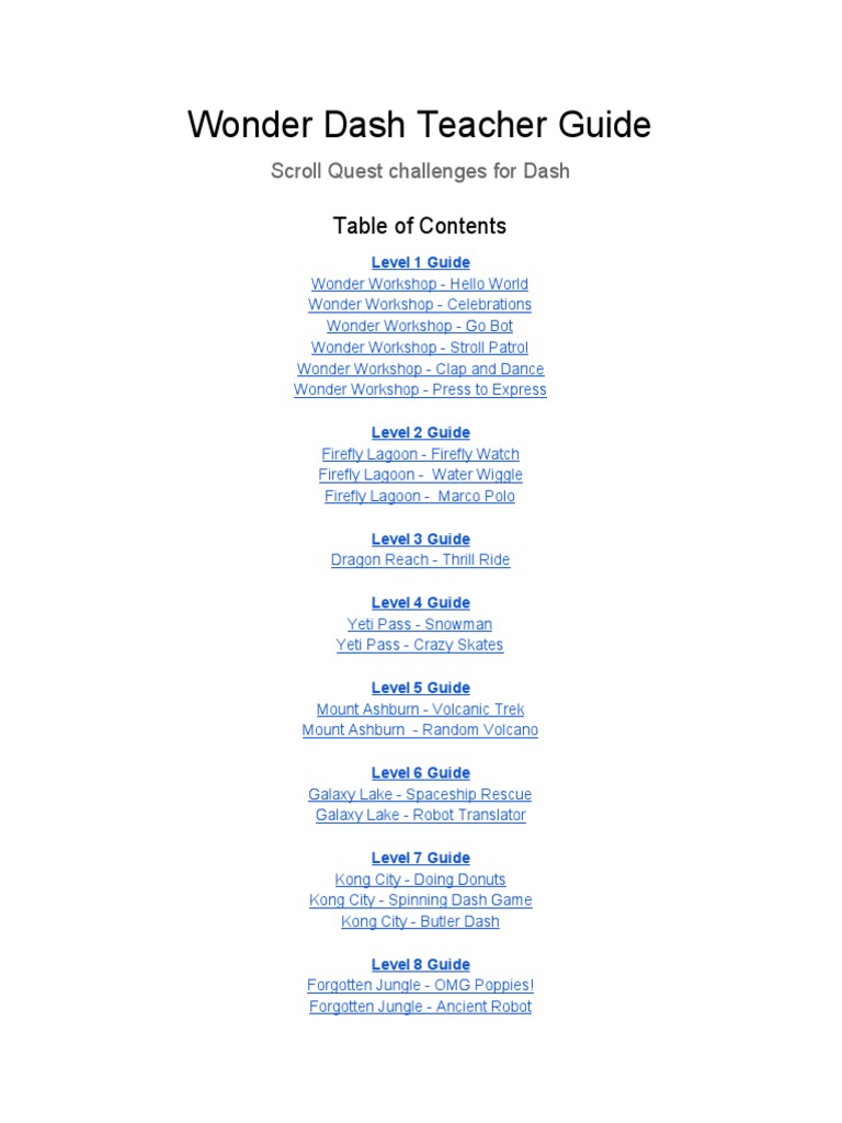 Wonder Dash Teacher Guide: Scroll Quest Challenges For Dash | PDF