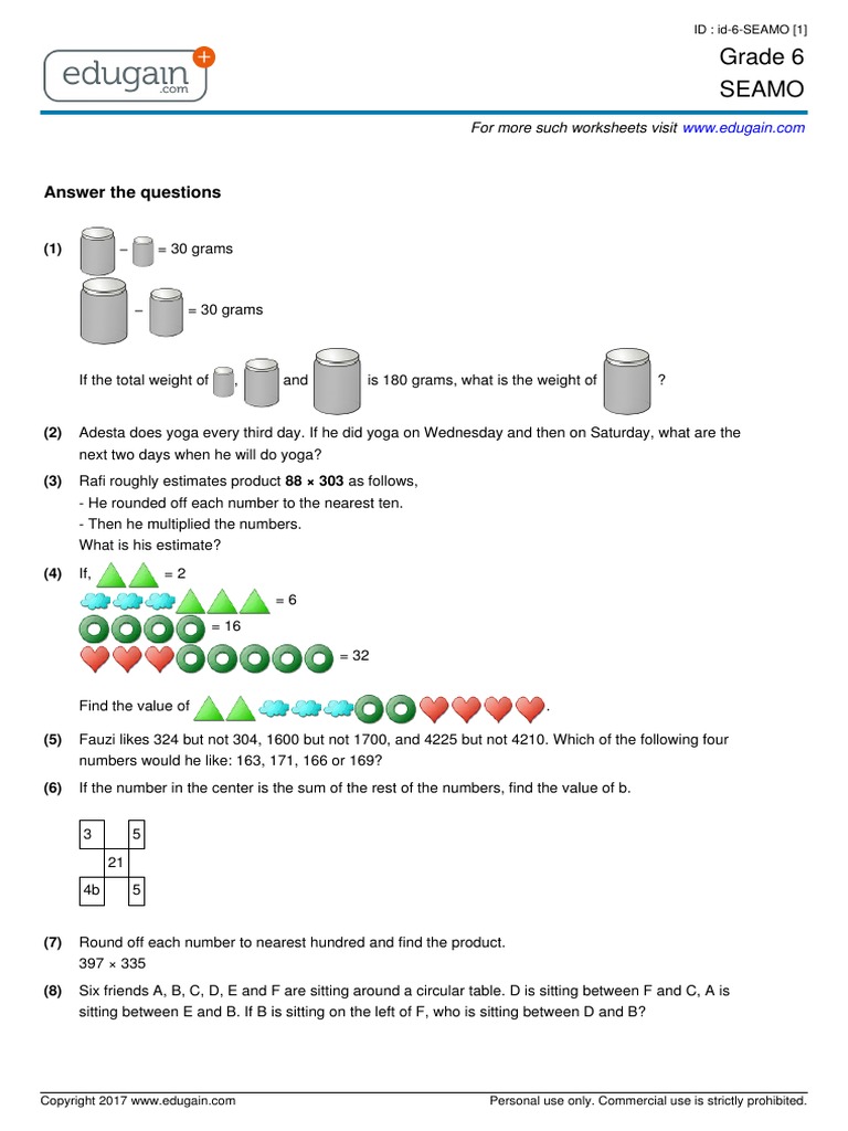 Grade 6 Seamo: Answer The Questions | Download Free PDF | Mathematics
