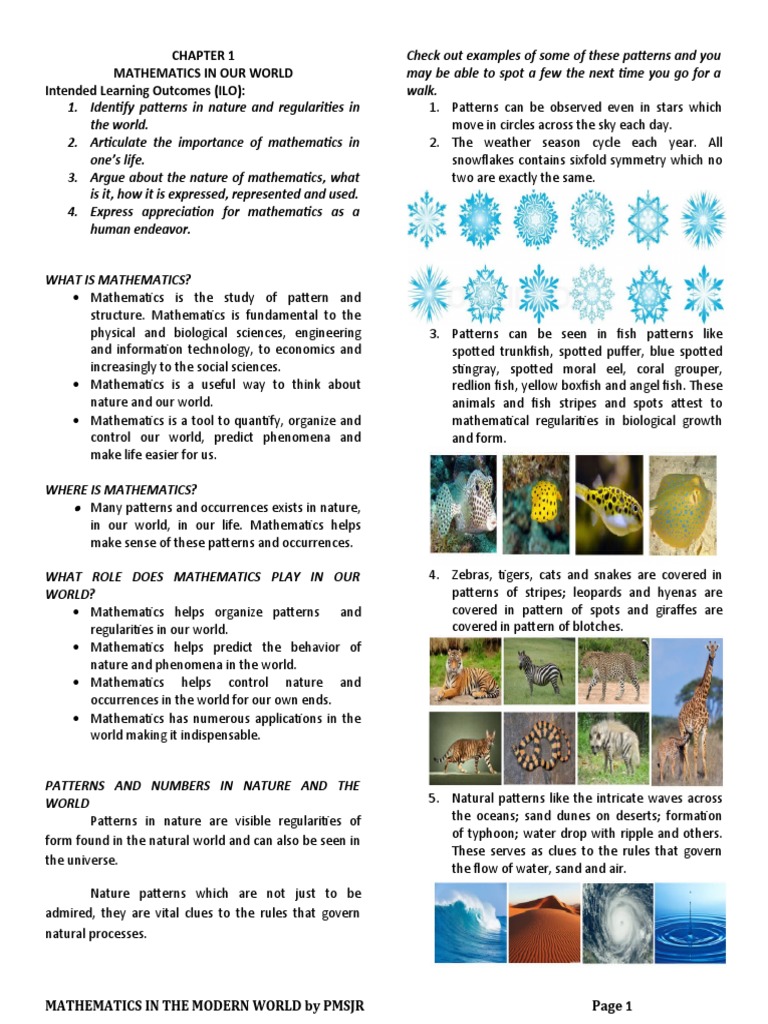 Mathematics in Our World: Patterns and Regularities in Nature | PDF ...