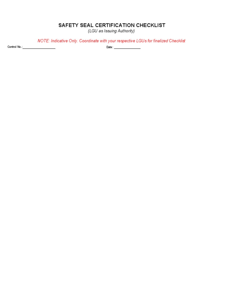 Safety Seal Certification Checklist | PDF | Health Sciences | Public Health