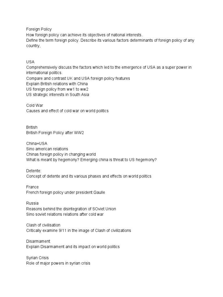 Foreign Policy of Major Powers | PDF