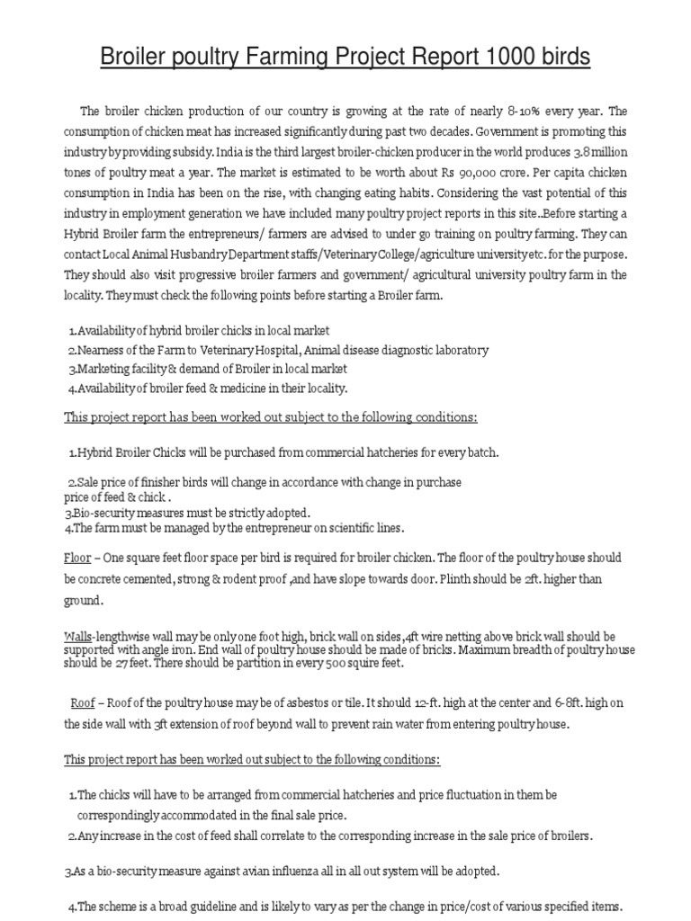 A Comprehensive Analysis of Establishing a 1000 Bird Broiler Poultry ...