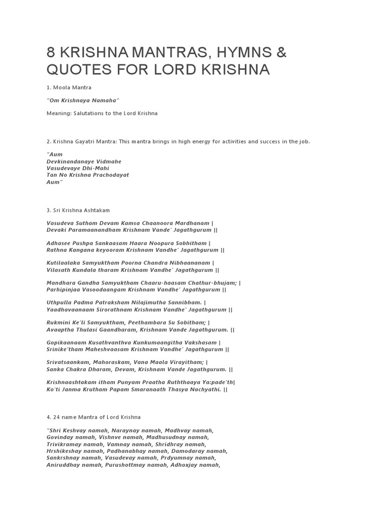8 Krishna Mantras, Hymns & Quotes For Lord Krishna: 1. Moola Mantra ...