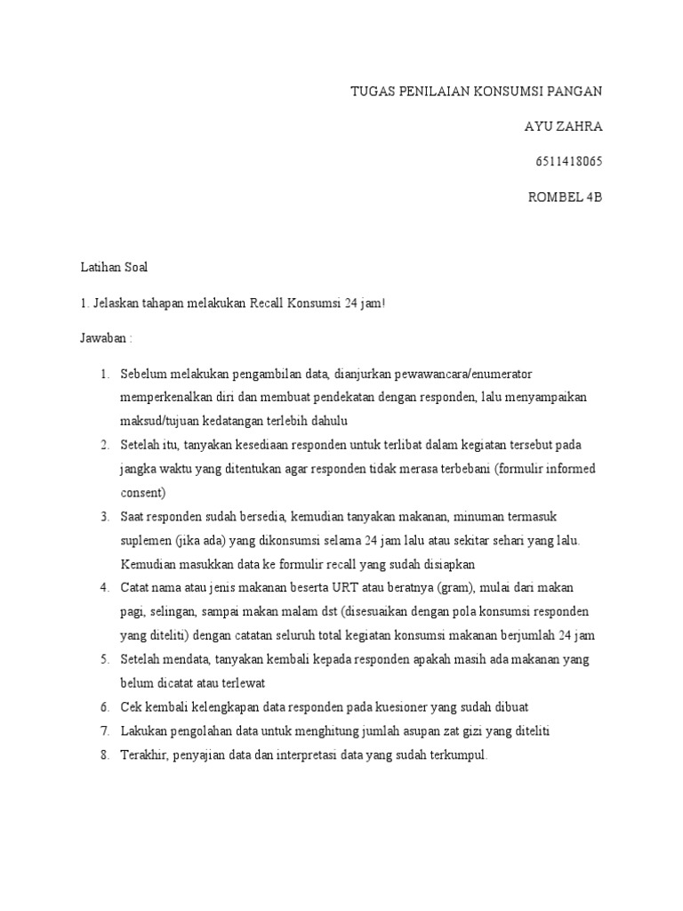 PKP Recall 24 - Ayu Zahra | PDF