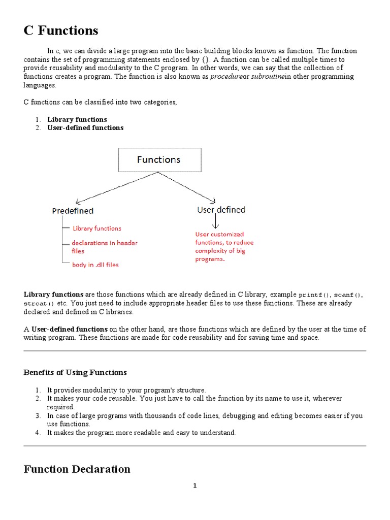 C Functions Explanation Pdf Parameter Computer Programming 0324
