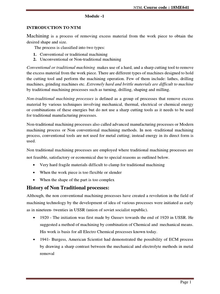 NTM Module 1 | PDF | Machining | Alloy