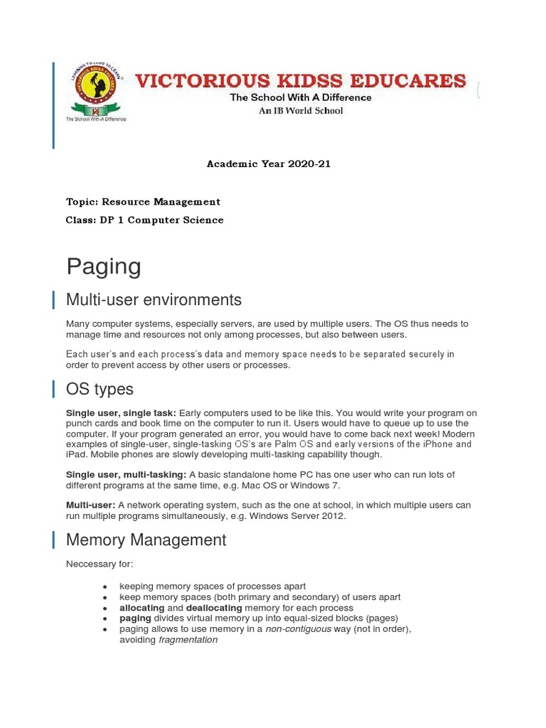 An Overview of Key Operating System Resource Management Techniques | PDF | Scheduling (Computing ...