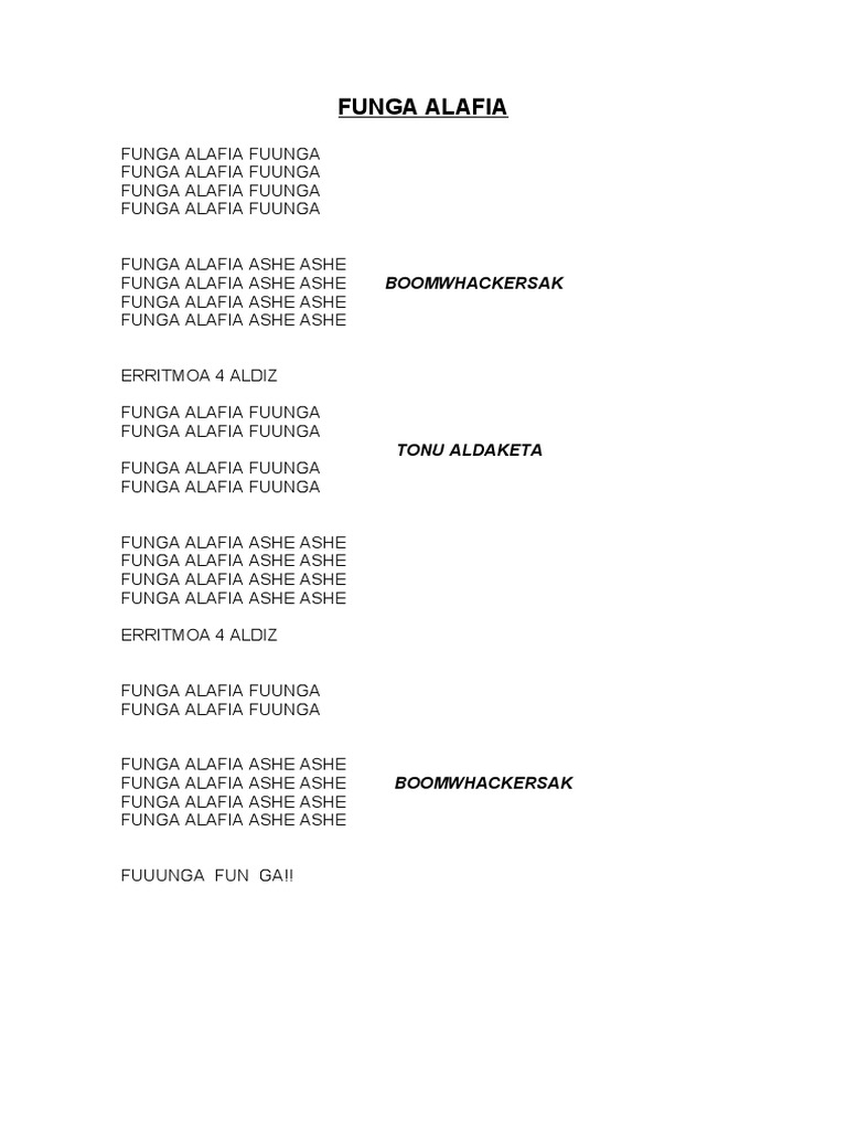 Funga Alafia Letra | PDF | Cooking, Food & Wine | Self-Improvement