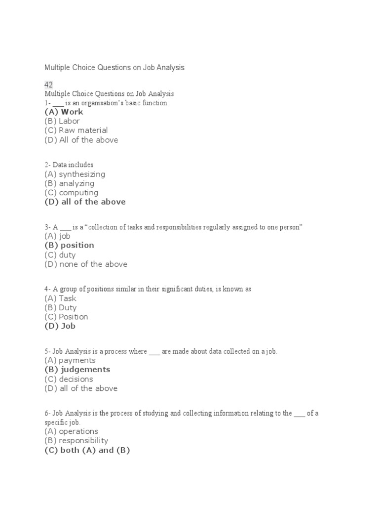Job Analysis Mcqs | PDF | Teaching Methods & Materials