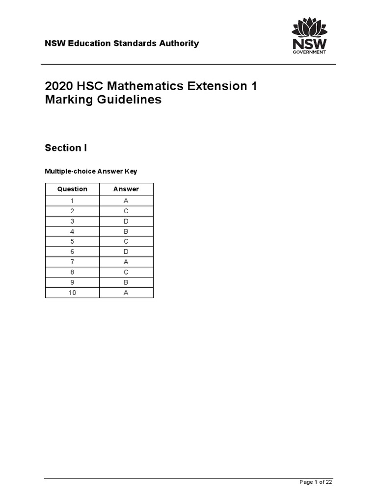 2020 HSC Mathematics Ext 1 Ans | PDF | Sine | Trigonometric Functions