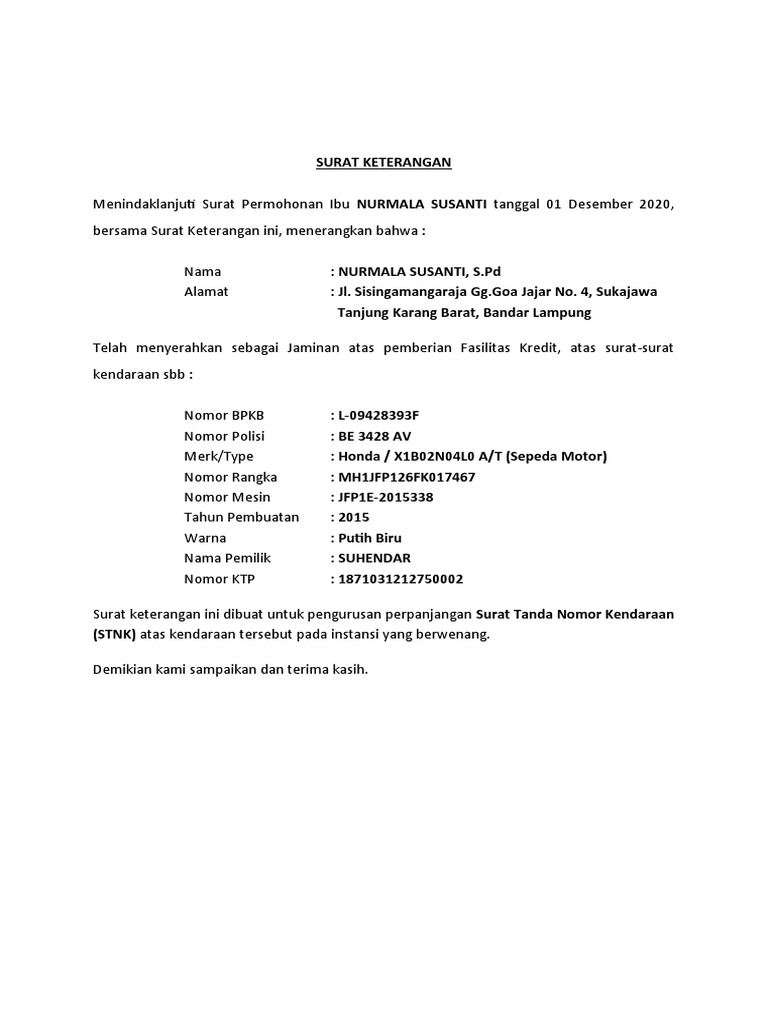 Surat Keterangan Jaminan | PDF