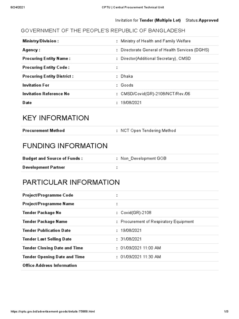 CPTU - Central Procurement Technical Unit | PDF