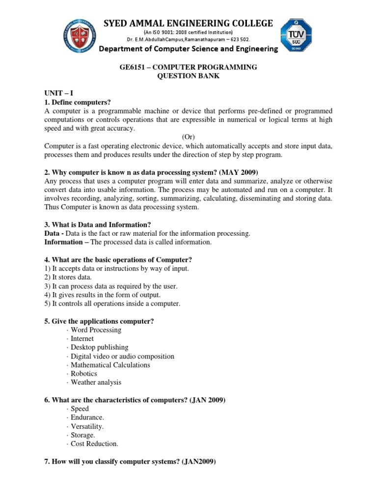 Syed Ammal Engineering College: Department of Computer Science and Engineering | PDF | Computer ...