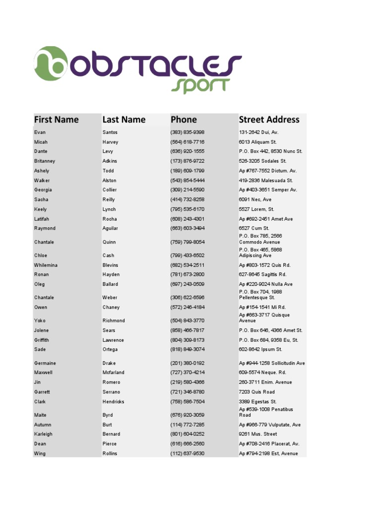 First Name Last Name Phone Street Address | PDF | Postal System ...