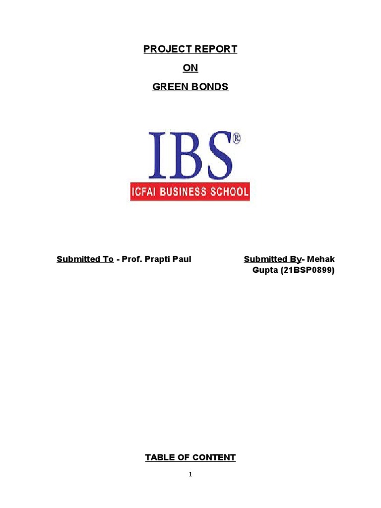 Project Report ON Green Bonds: Submitted To - Prof. Prapti Paul ...
