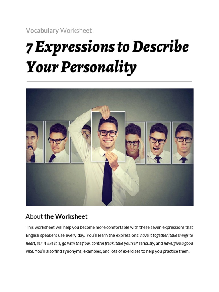 7 Expressions To Describe Your Personality: Vocabulary | PDF | Linguistics