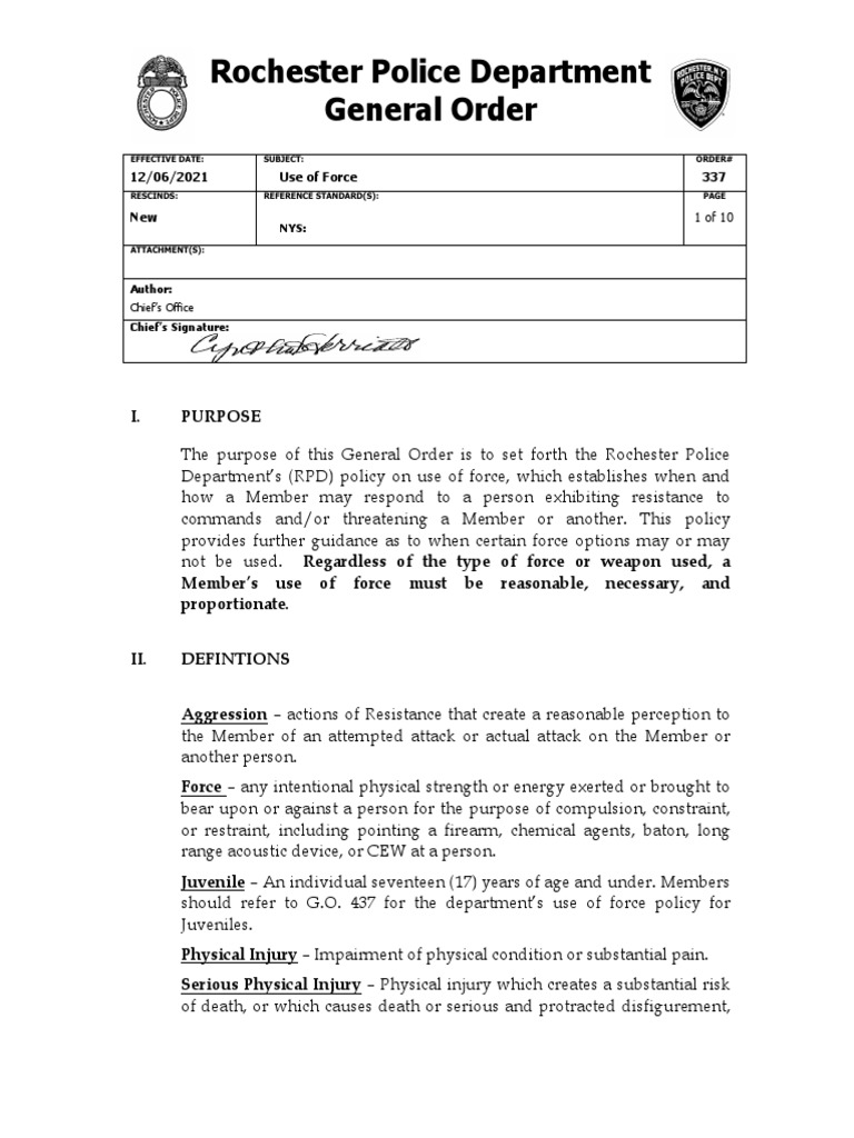 Use of Force Policy (Revised) | PDF | Deadly Force | Use Of Force