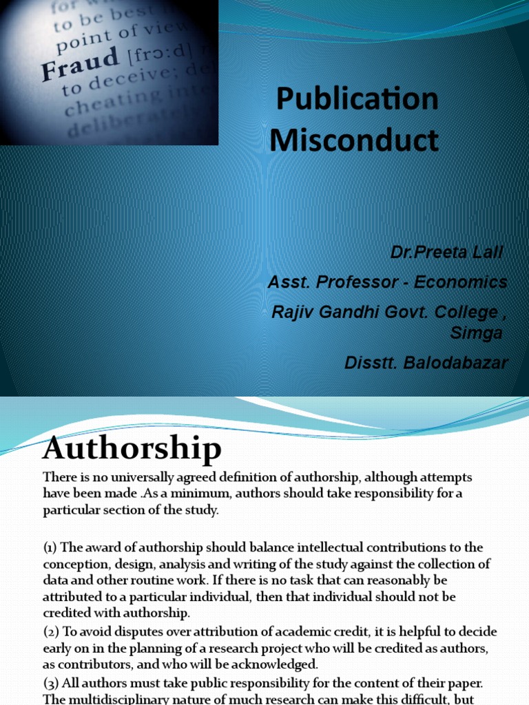 Publication Misconduct: DR - Preeta Lall Asst. Professor - Economics ...