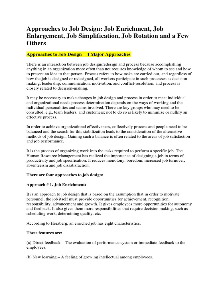 Approaches To Job Design | PDF | Employment | Labor