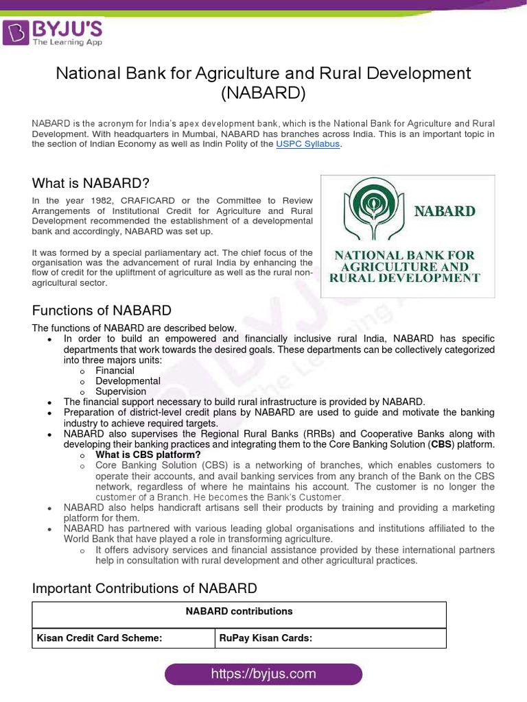 National Bank For Agriculture and Rural Development (Nabard) | PDF ...