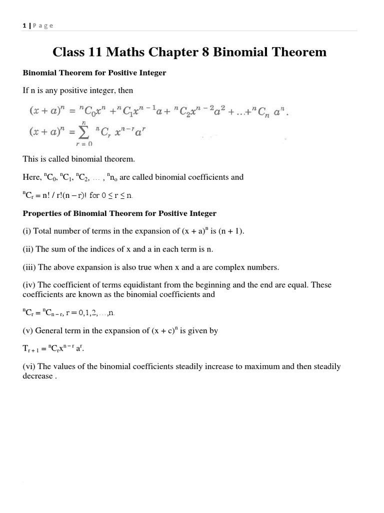 Class 11 Maths Chapter 8 Binomial Theorem | PDF | Rational Number | Numbers