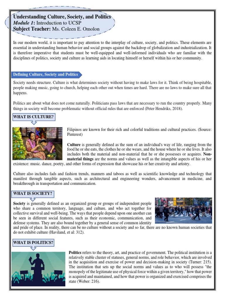Module 1: Introduction To UCSP: Understanding Culture, Society, and ...