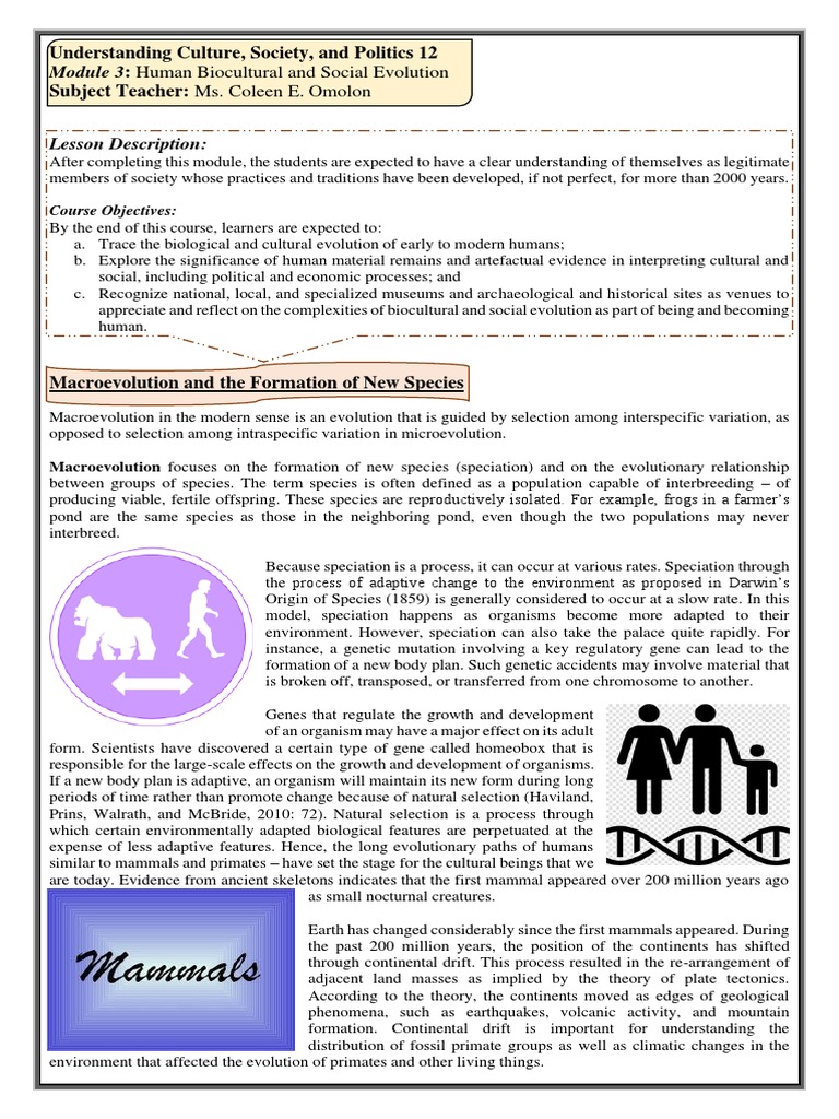 Module 3: Human Biocultural and Social Evolution | PDF | Homo | Paleolithic