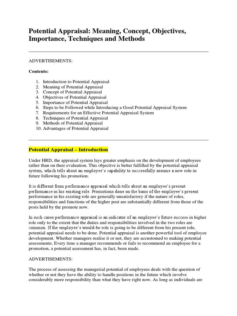 Potential Appraisal | PDF | Performance Appraisal | Competence (Human ...